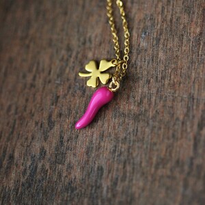 Good Luck Charms Necklace Chili Pepper Pendant Clover Leaf Pendant Boho ...