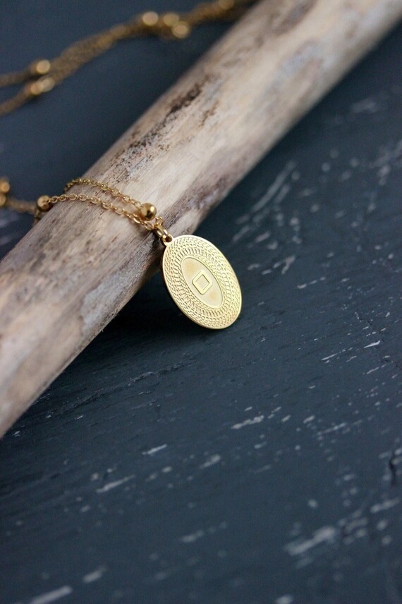 Oval Coin Necklace Dainty Gold Oval Pendant Oval Disk Pendnat | Etsy