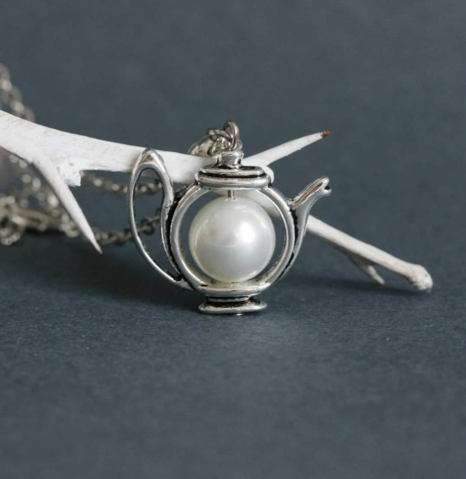Teapot Necklace White Pearl Teapot Necklace Teapot Pendant - Etsy