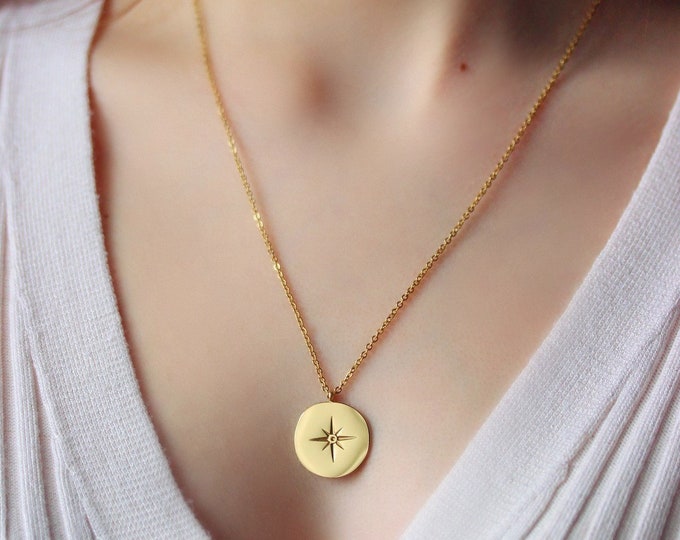 Gold North Star Coin Necklace Celestial Coin Necklace Gold - Etsy