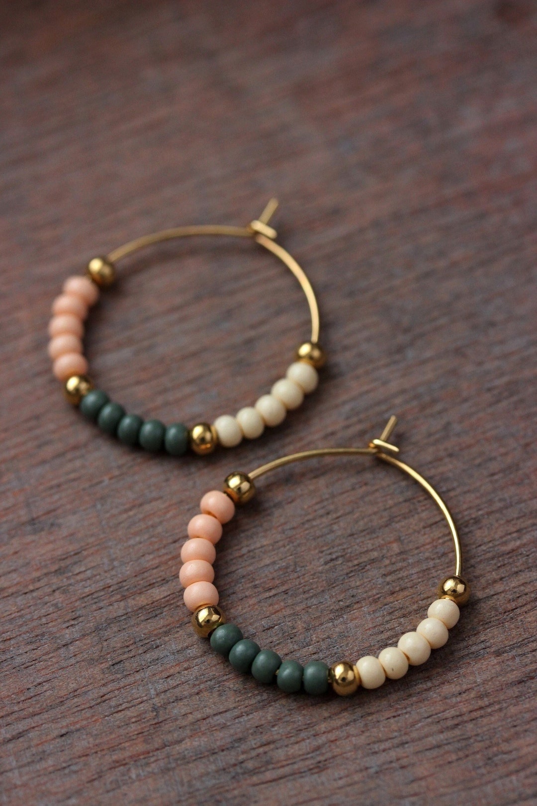 Delicate Beaded Hoop Earrings Gold Tone Hoops With Beads Dainty Boho ...