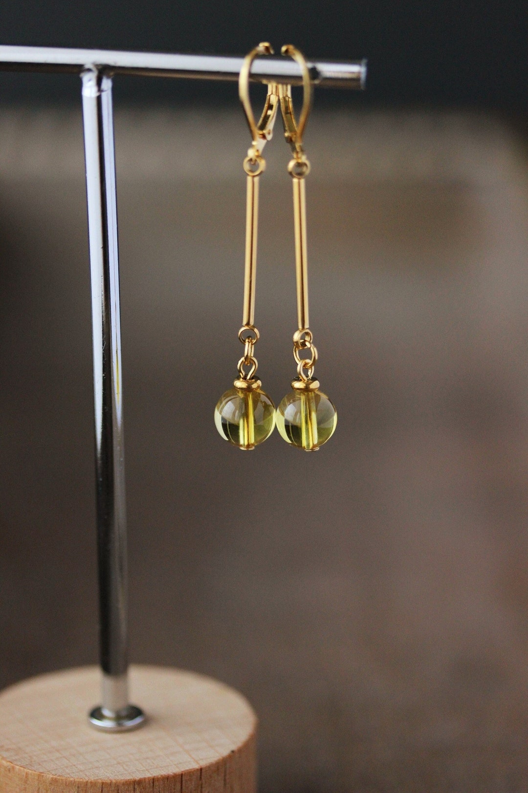 Small Yellow Calcite Crystal Earrings Long Stick Earrings Minimalist ...