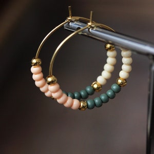 Delicate Beaded Hoop Earrings Gold Tone Hoops With Beads Dainty Boho ...