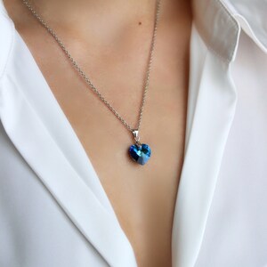 Dainty Blue Crystal Heart Necklace Blue Crystal Pendant Minimalist ...