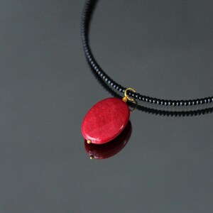 Ruby Root Stone Pendant Necklace Black Glass Seed Beade Necklace Simple ...