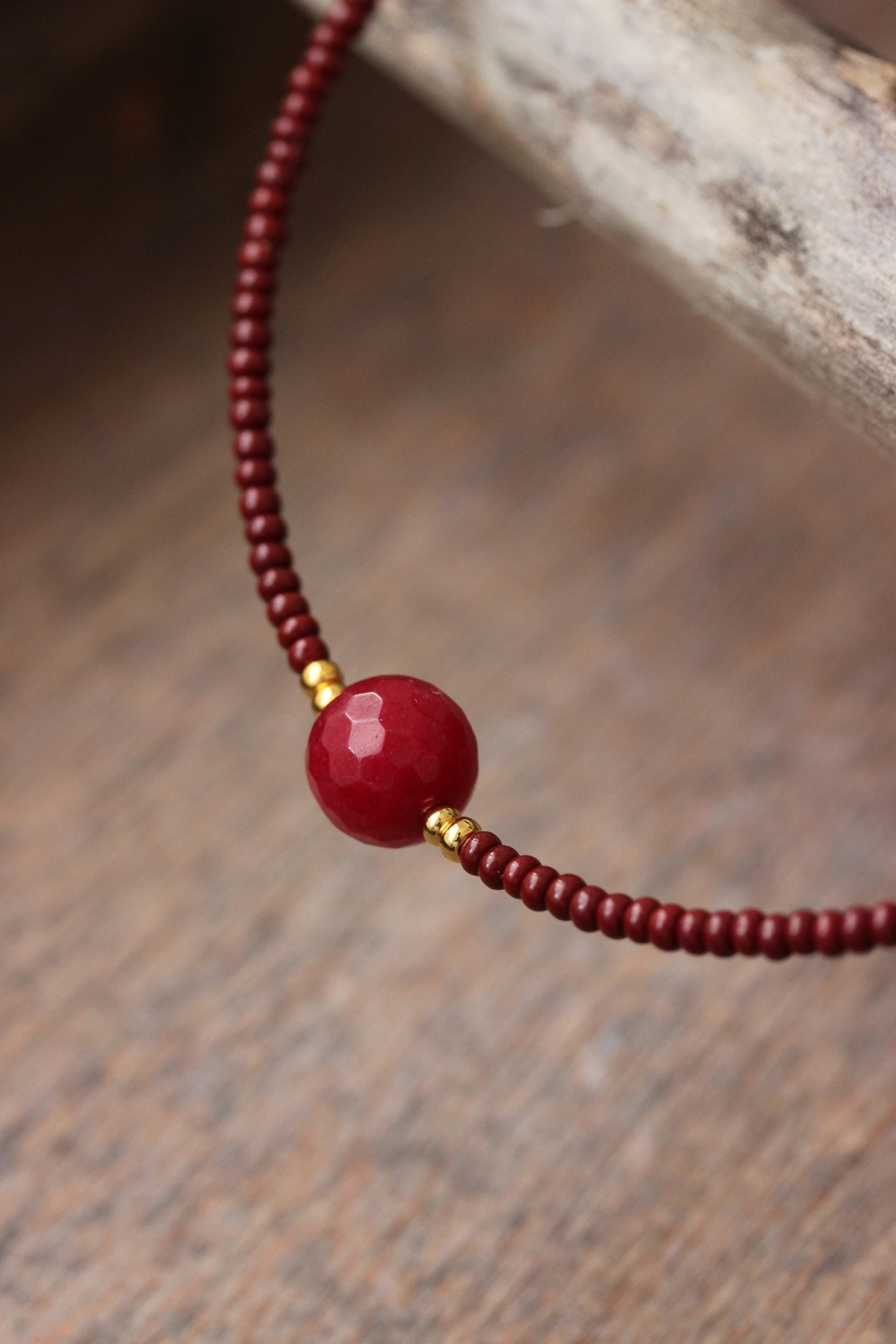Dark Red Seed Beads Choker Ruby Root Stone Bead Necklace Ruby - Etsy