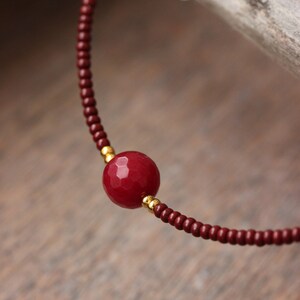 Dark Red Seed Beads Choker Ruby Root Stone Bead Necklace Ruby Single ...