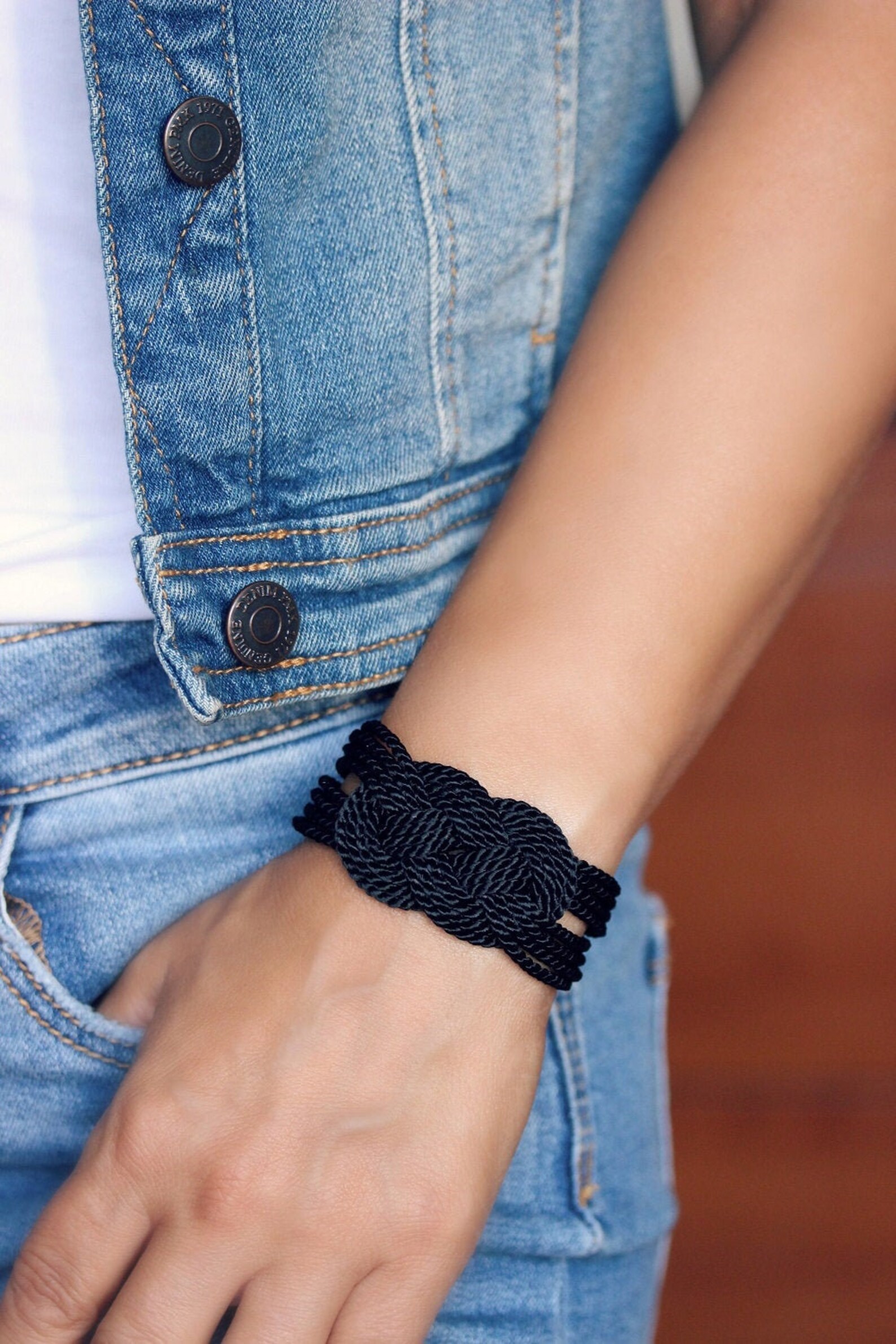 Black Knot Bracelet Knot Bracelet Rope Bracelet Black Sailor | Etsy