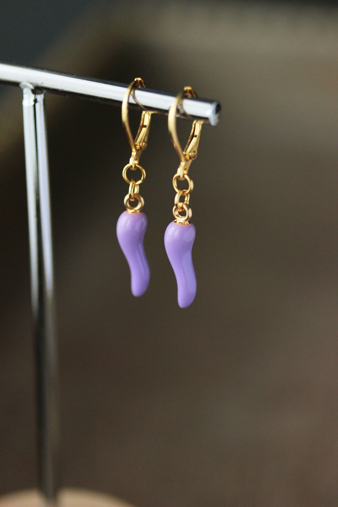Lilac Chilli Pepper Earrings Italian Horn Earrings Good Luck Amulet ...