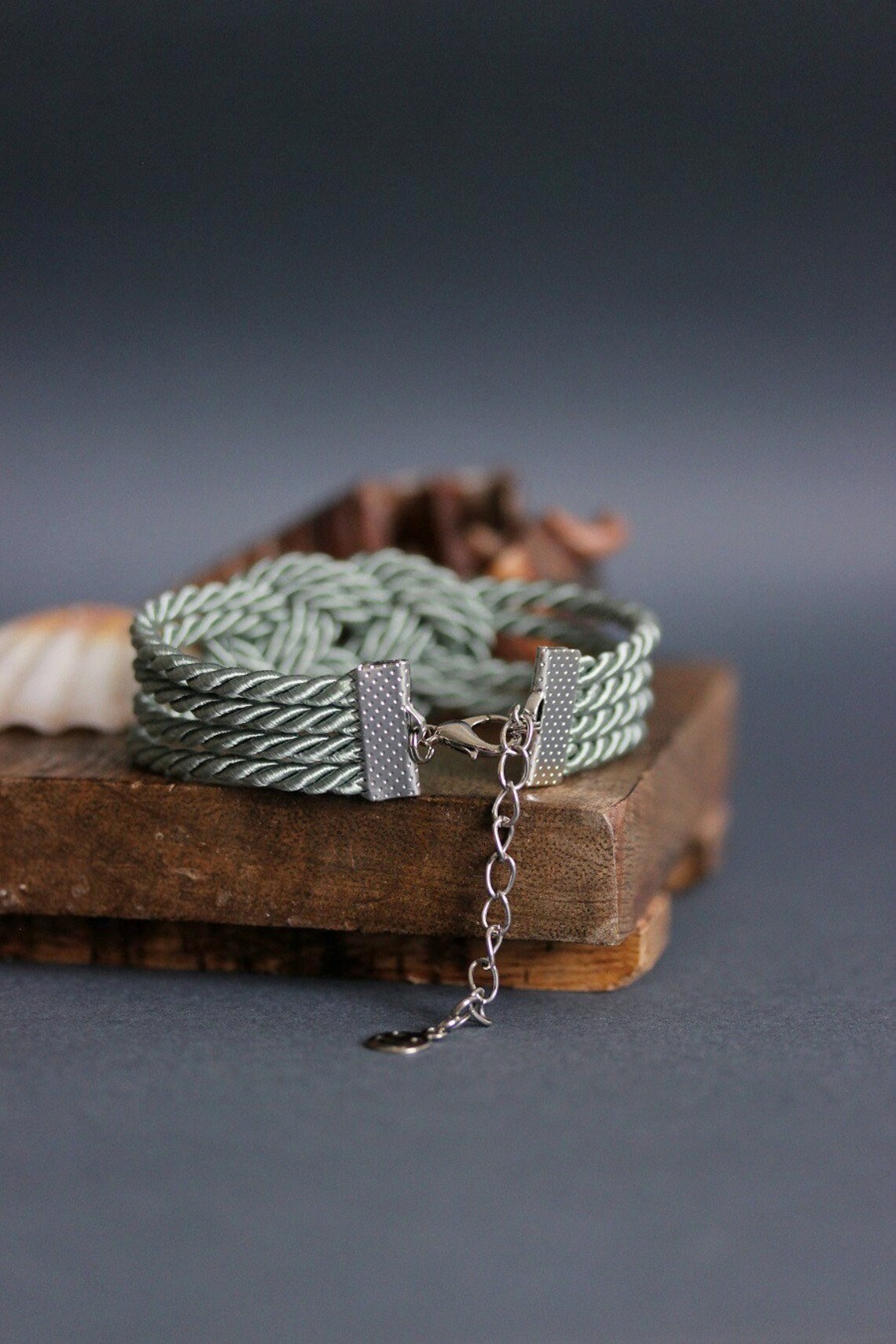 Green Gray Rope Bracelet Green Knot Bracelet Friendship - Etsy