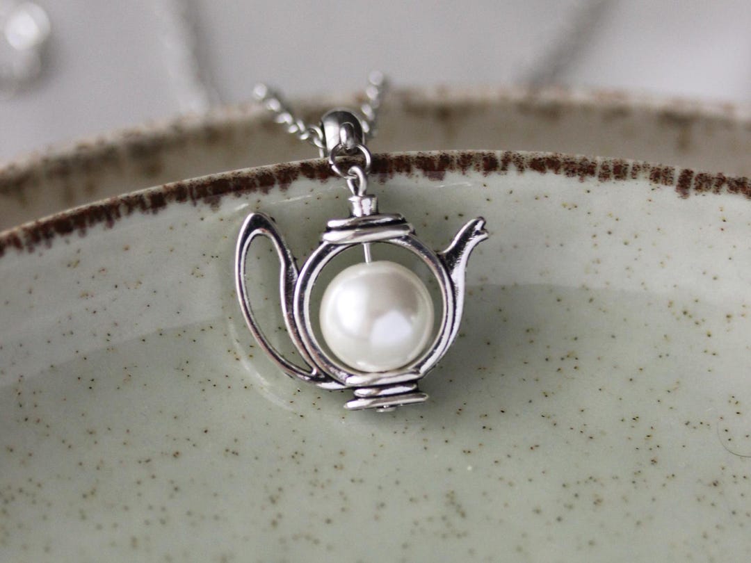 Teapot Necklace White Pearl Teapot Necklace Teapot Pendant Teapot ...