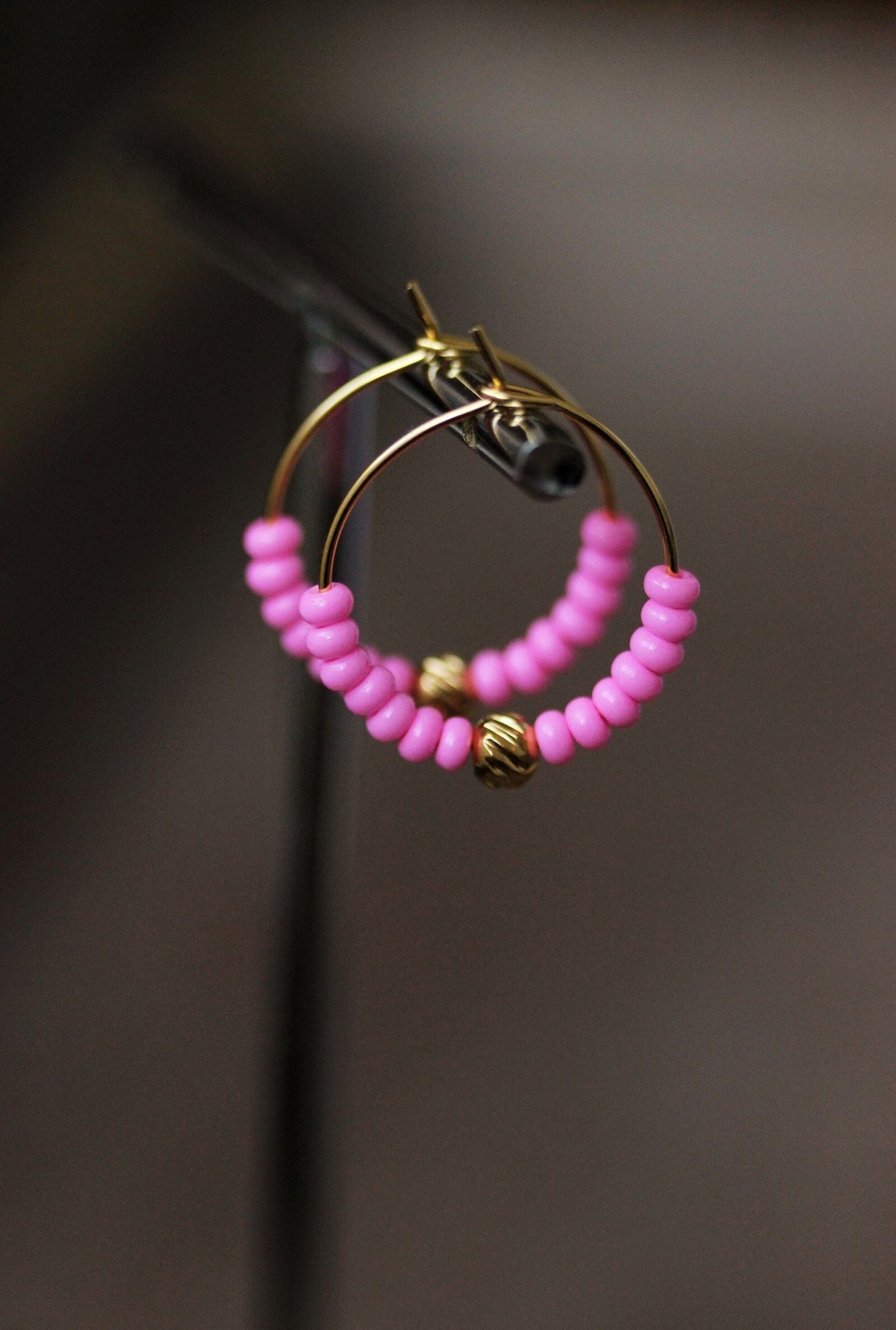 Bright Pink Hoop Earrings Trendy Summer Hoop Earrings Gold Pink Hoops ...
