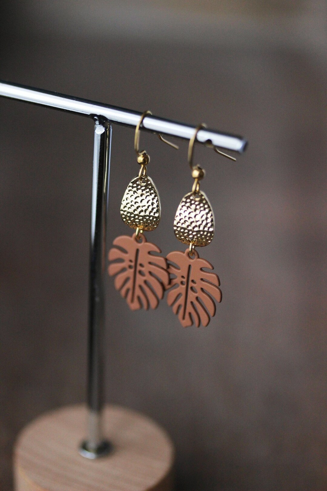 Gold Tone Earrings With Brown Leaves Fashion Leaf Earrings Trendy ...