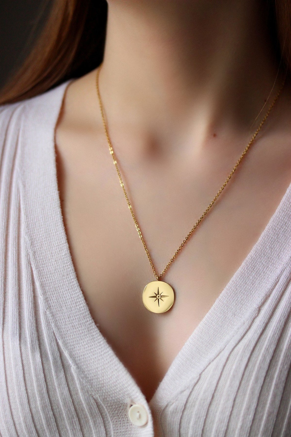 Gold North Star Coin Necklace Celestial Coin Necklace Gold | Etsy