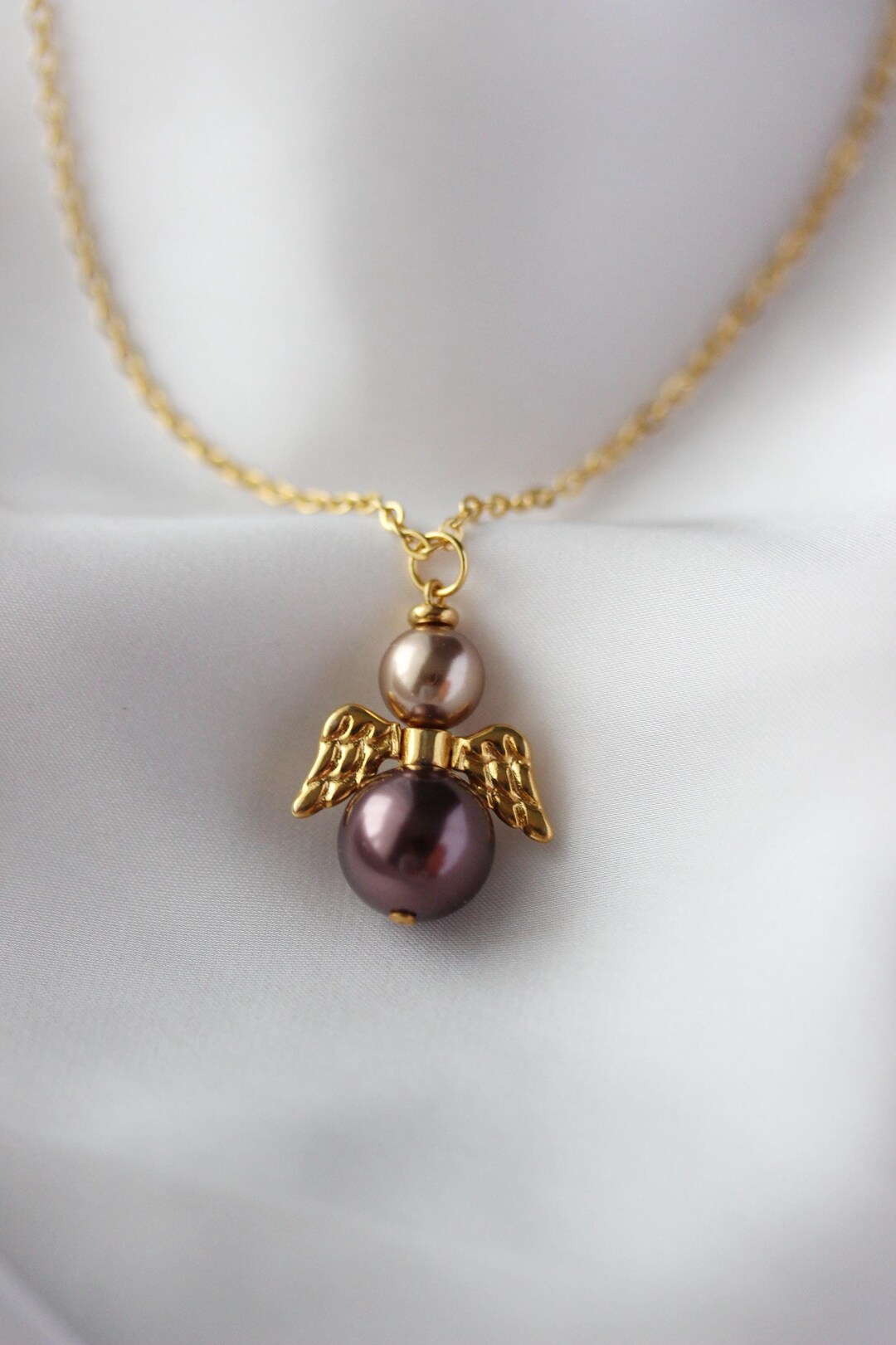 Gold Brown-purple Angel Necklace Pearl Beads Guardian Angel Necklace ...
