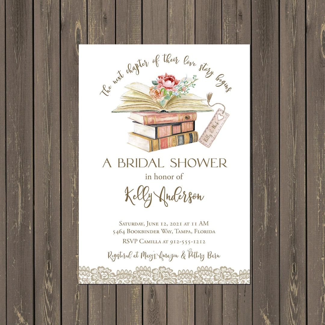 Watercolor Book Bridal Shower Invitation: Library Theme (printable or ...