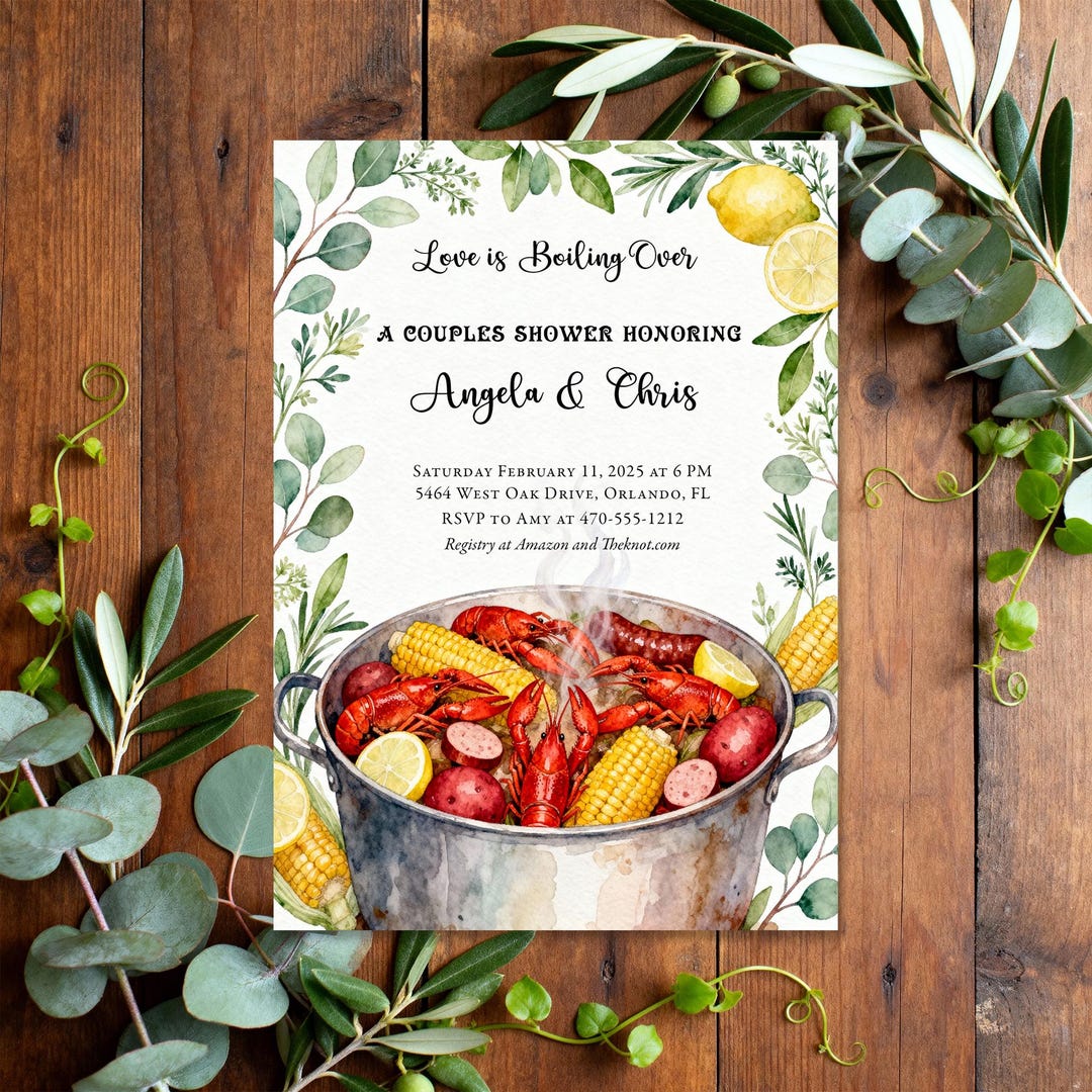 Crawfish Boil Couples Shower Invitation, Love is Boiling Over Bridal ...