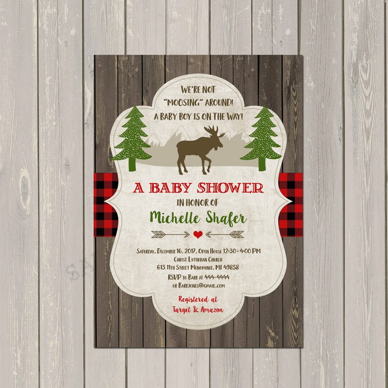 Moose Baby Shower Invitation Lumberjack Moose Flannel Baby - Etsy