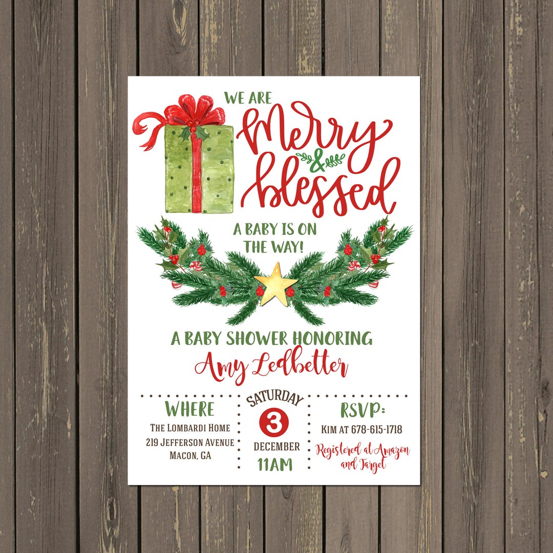 Christmas Baby Shower Invitation Merry and Blessed Baby - Etsy