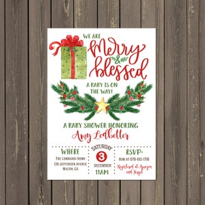 Christmas Baby Shower Invitation Merry and Blessed Baby - Etsy