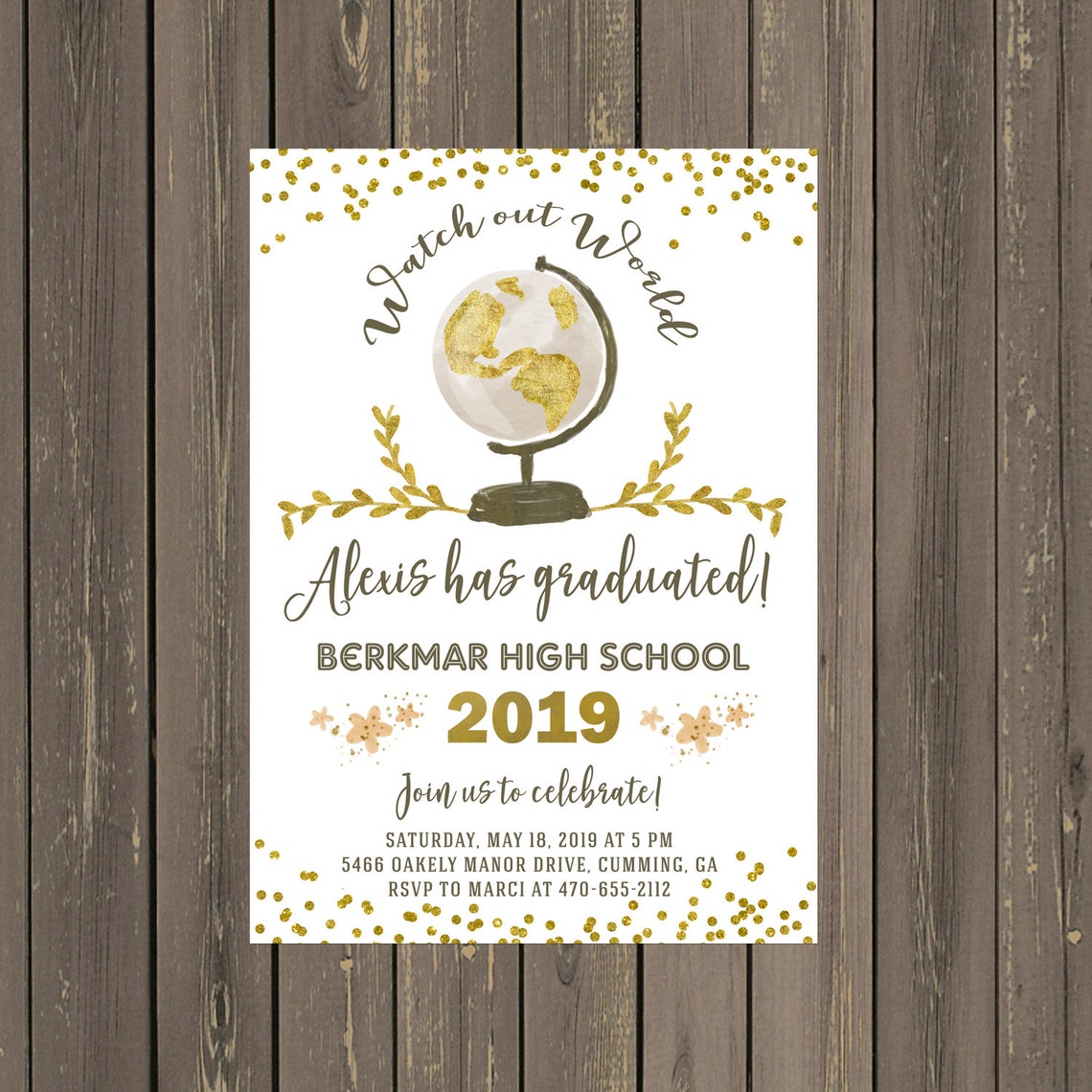 Globe Graduation Invitation Gold World Travel Graduation | Etsy