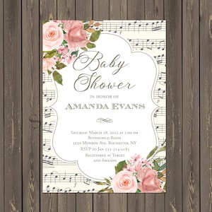 Music Baby Shower Invitation, Music Note Shower Invitation, Sheet Music ...