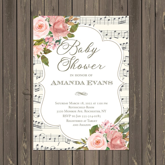 Music Baby Shower Invitation, Music Note Shower Invitation, Sheet Music ...