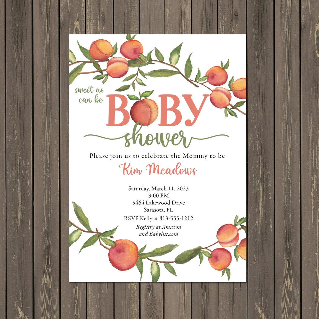 Peach Baby Shower Invitation: Sweet Watercolor Design (printable or ...