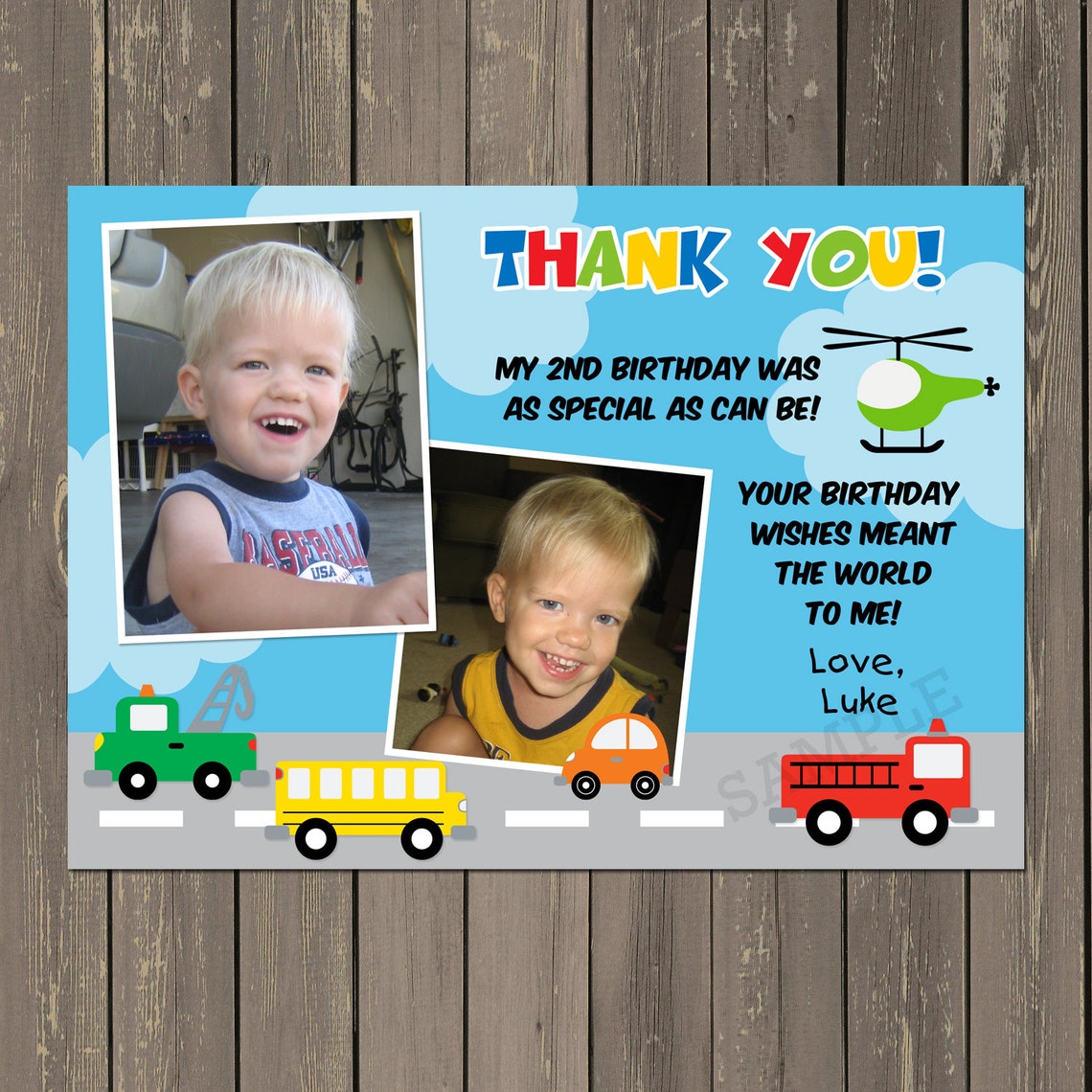 Transportation Thank You Card Car Party Thank You Car - Etsy
