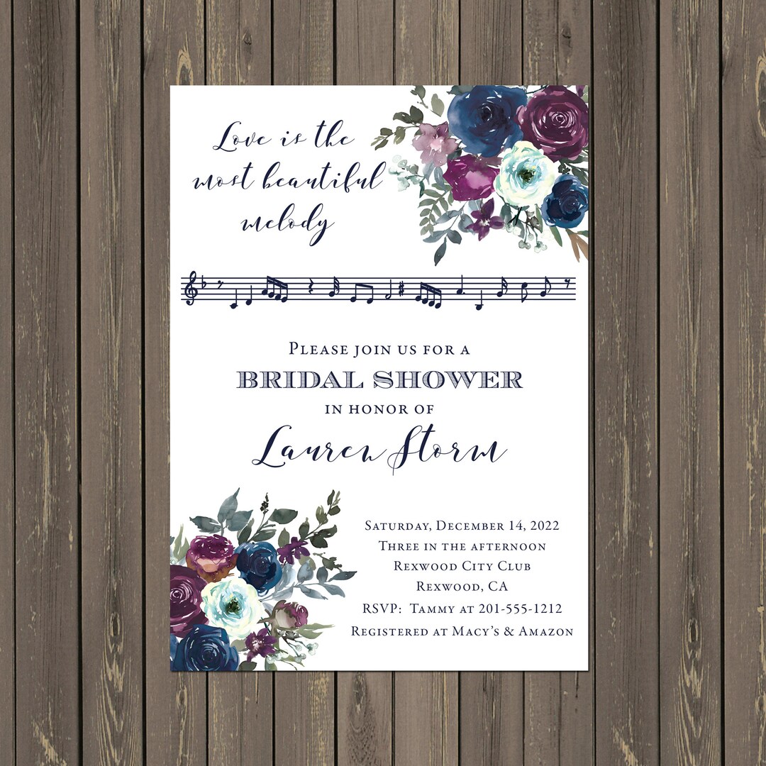 Music Themed Bridal Shower Invitation, Music Note Bridal Shower ...