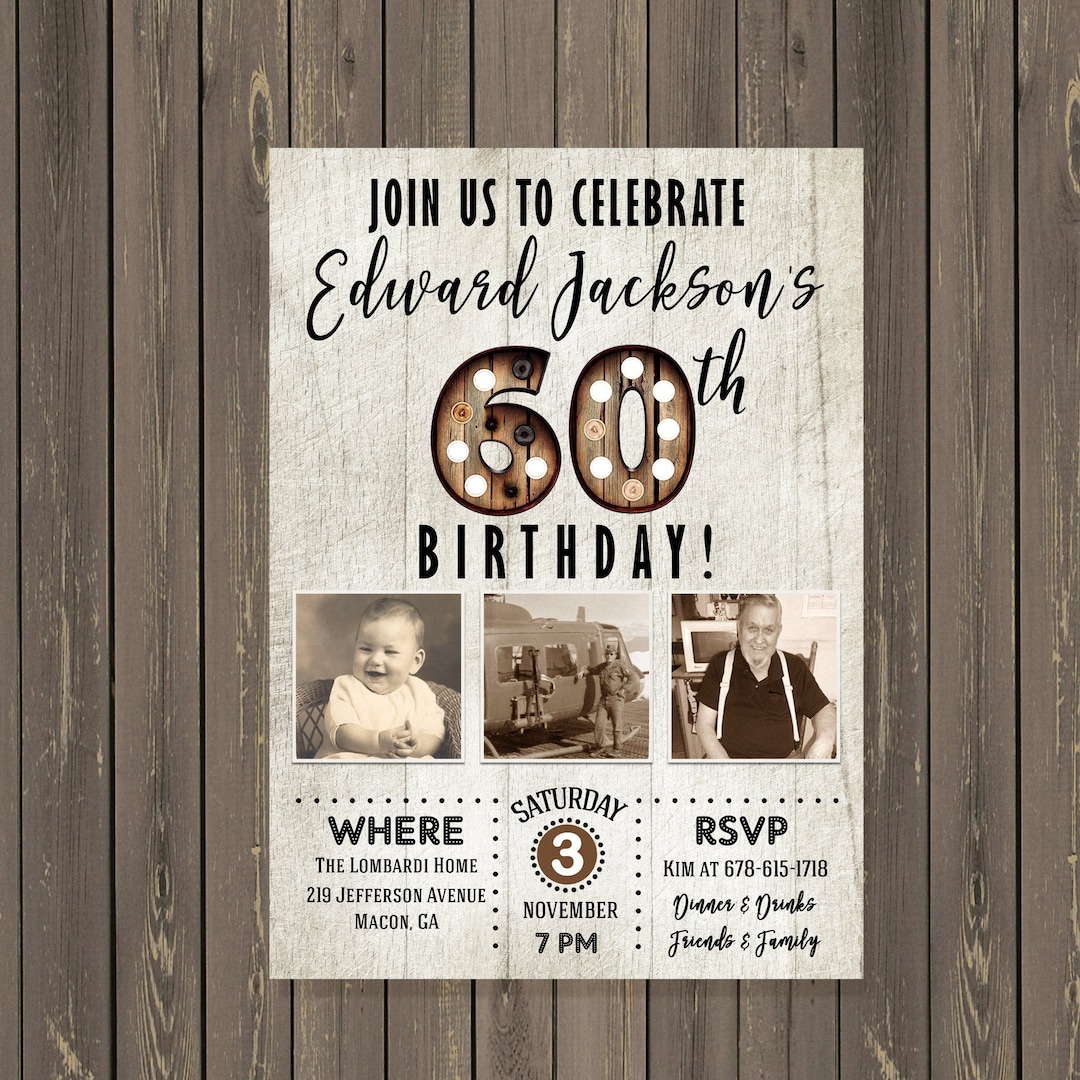 Adult Masculine Birthday Photo Invitation, Men's Birthday Invitation ...