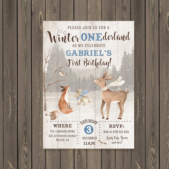 Winter Woodland Animals Birthday Invitation, Winter Wonderland Birthday ...