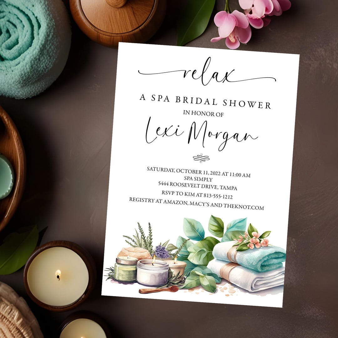 Spa Bridal Shower Invitation, Spa Day Invitation, Pamper the Bride ...