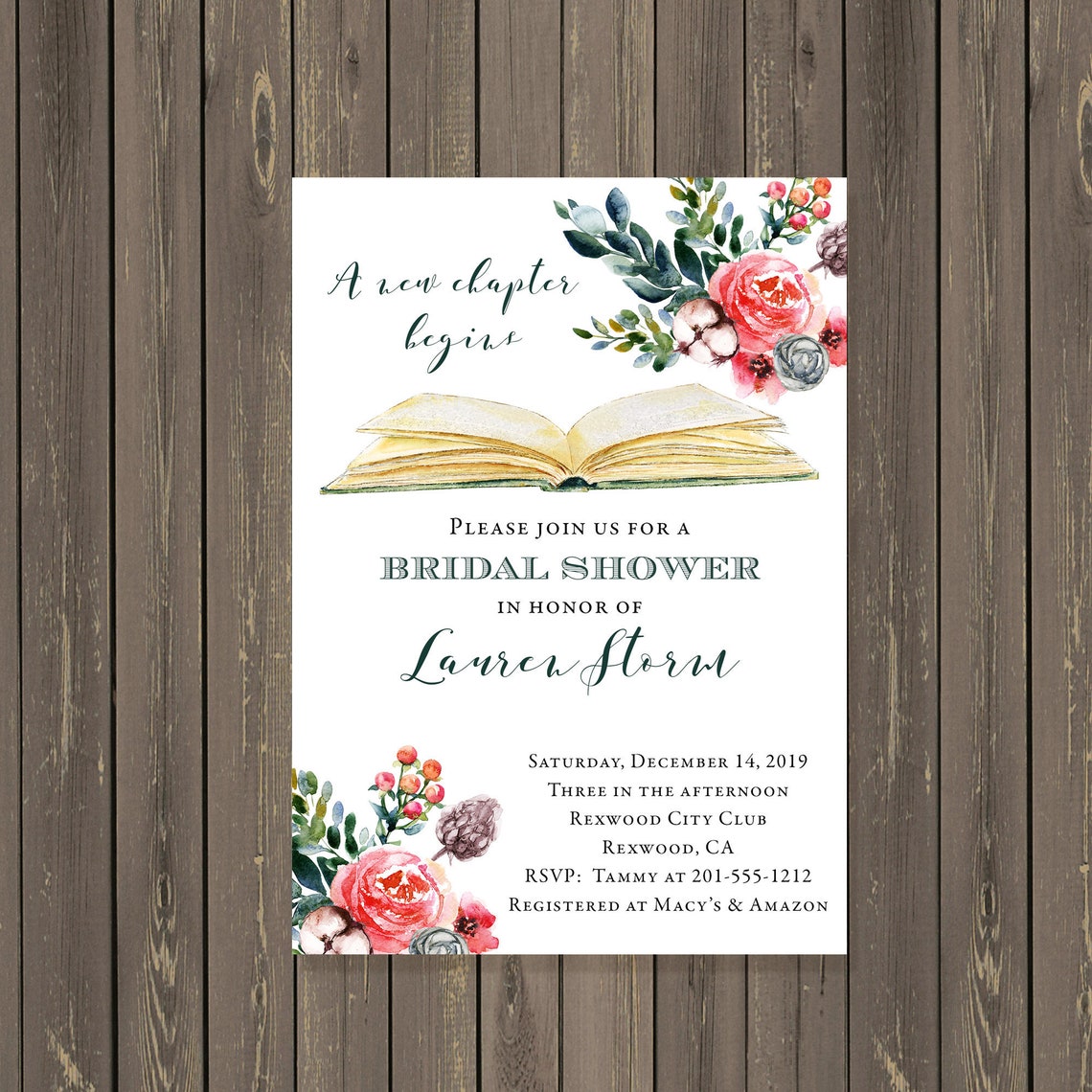 Book Themed Bridal Shower Invitation Library Bridal Shower | Etsy