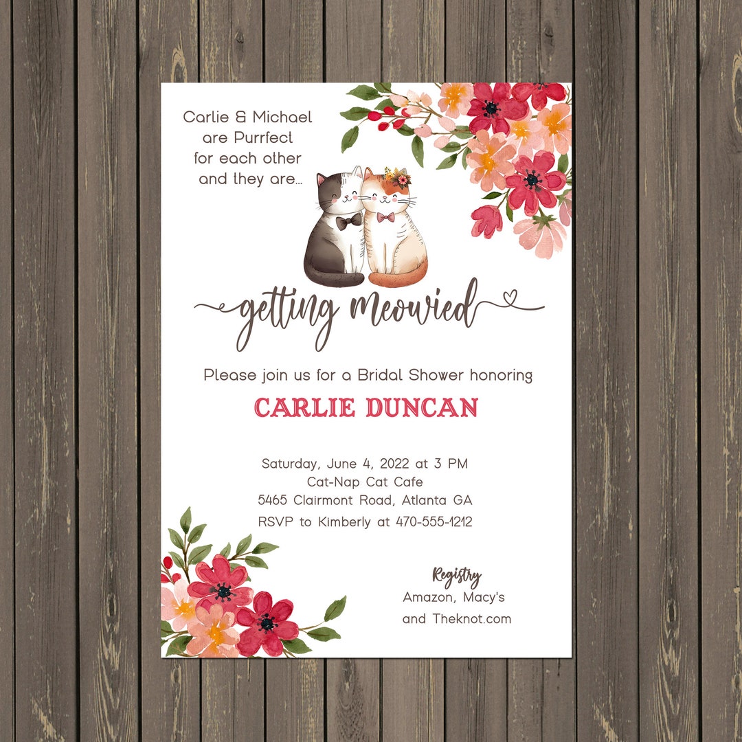 Cat Themed Bridal Shower Invitation, Cat Getting Meowied Invitation ...