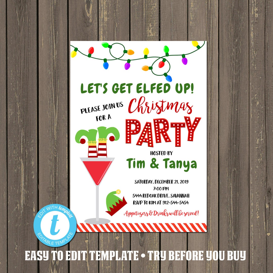 Elfed up Christmas Party Invitation, Funny Elf Holiday Party Invite ...