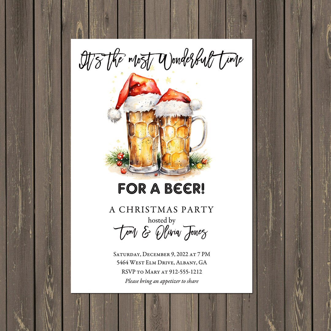 Beer Christmas Party Invitation, Holiday Cocktail (printable or Printed ...
