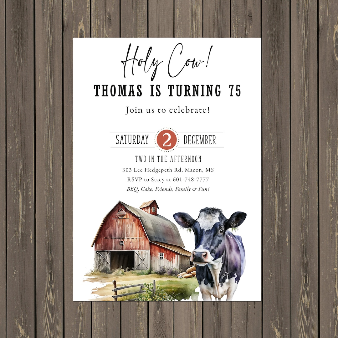 Cow and Farm Birthday Invitation, Dairy Cow Birthday Party Invitation ...