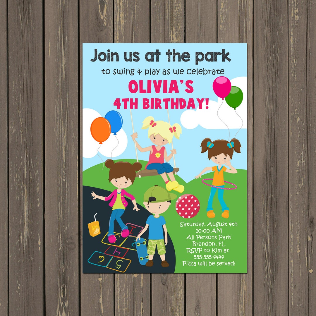 Park Birthday Invitation, Park Party Invitation, Playground Birthday ...