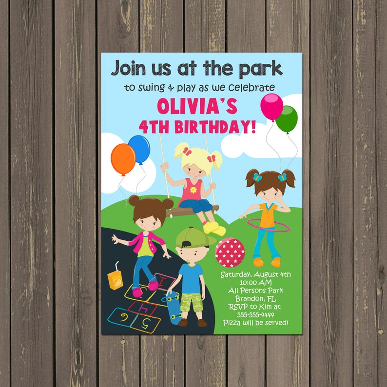 Park Birthday Invitation Park Party Invitation Playground | Etsy