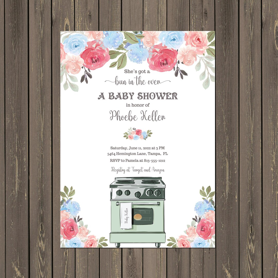 Bun in the Oven Baby Shower Invitation, Baking Baby Shower, Gender ...