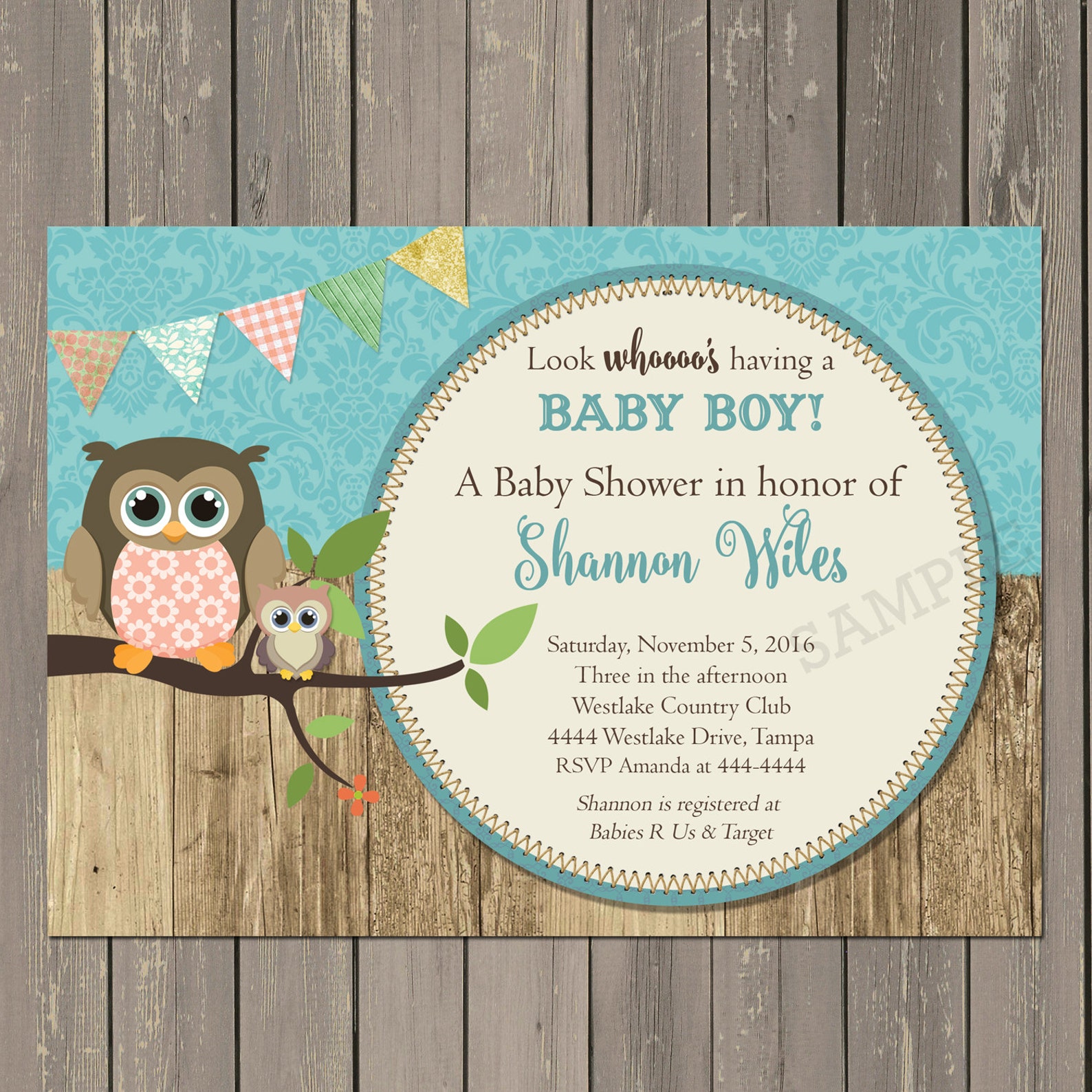 Owl Baby Shower Invitation Rustic Owl Baby Shower Invitation - Etsy