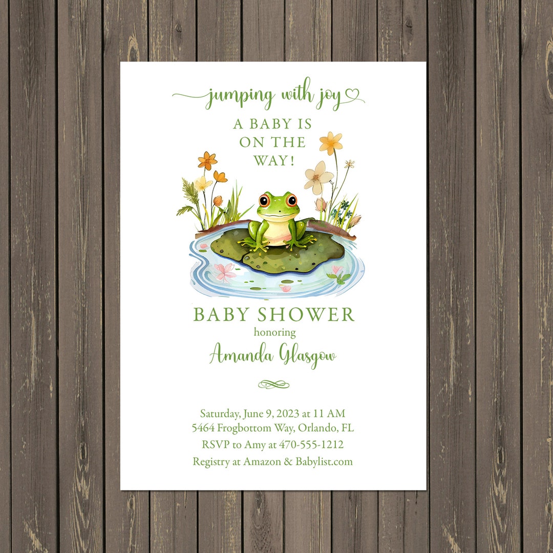 Frog Baby Shower Invitation, Watercolor Frog on Lilypad Baby Shower ...