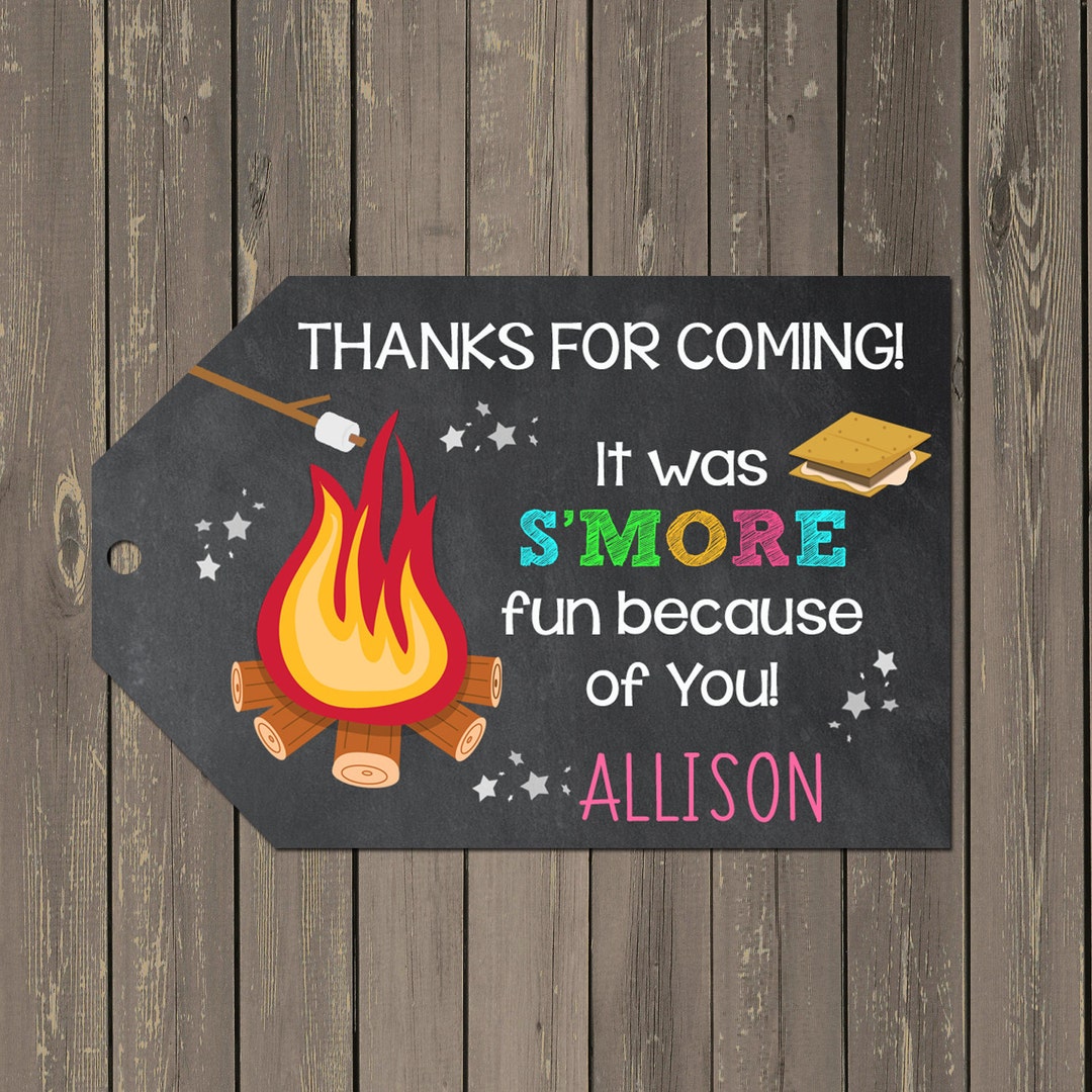 Bonfire Birthday Party Goody Bag Tags, Smores Thank You Tag, Campfire ...
