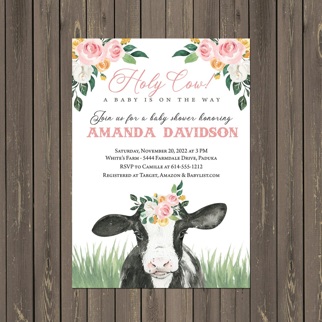 Cow Baby Shower Invitations, Holy Cow Shower Invitation, Baby Girl Cow ...