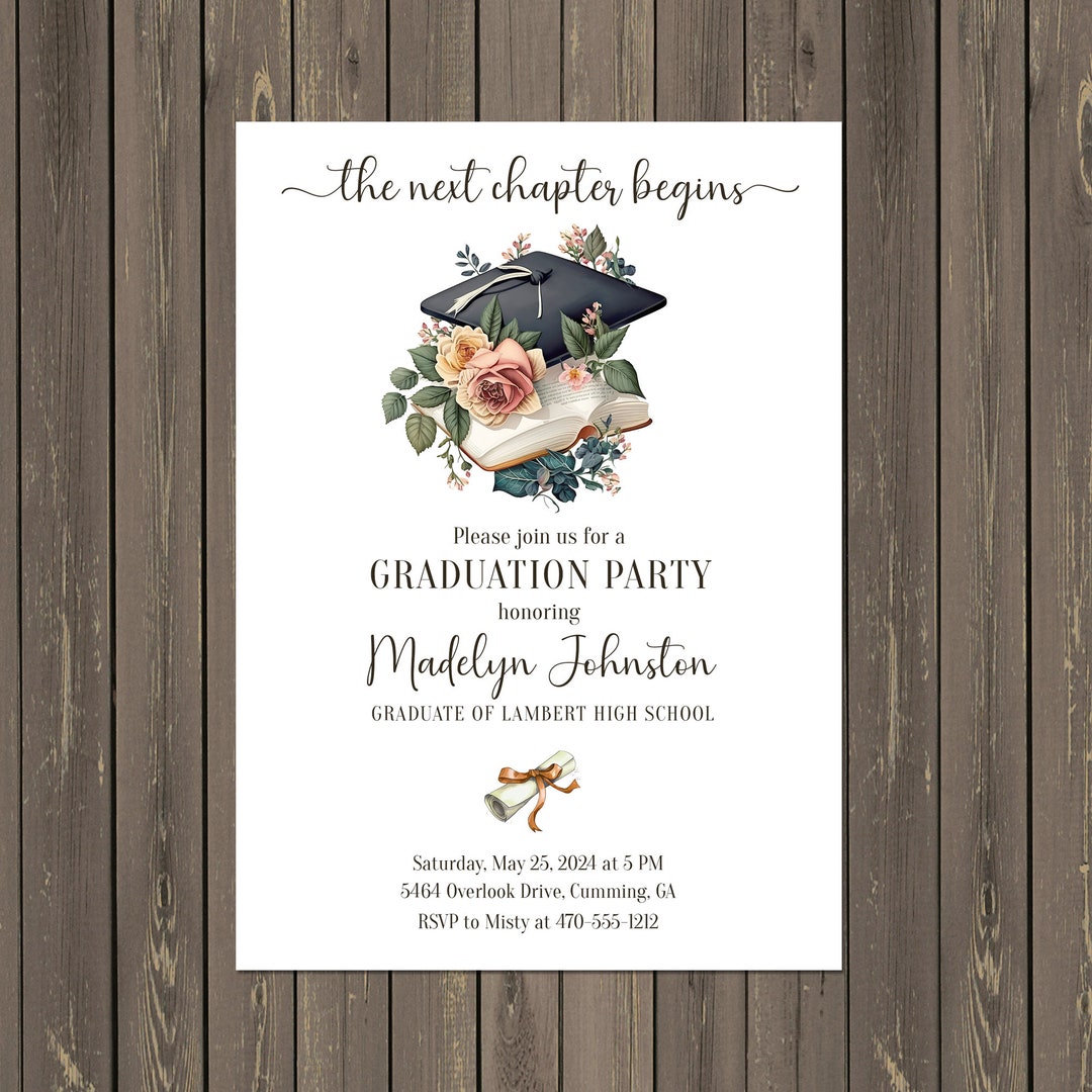 Book Graduation Invitation Graduation Party Invitation the Next Chapter ...