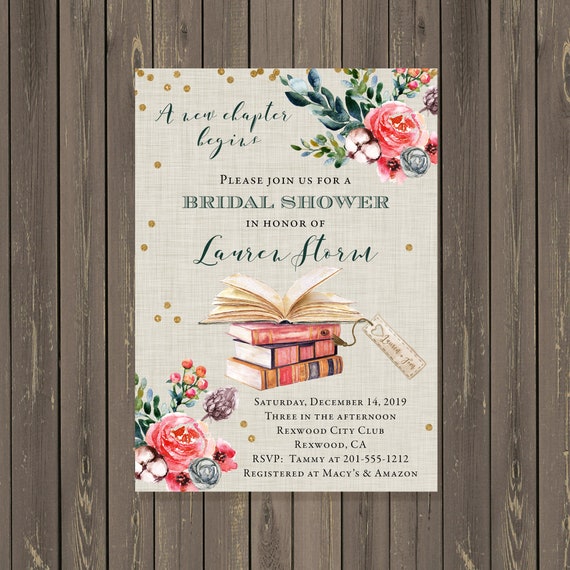 Book Bridal Shower Invitation, A New Chapter Begins Shower Invitation ...
