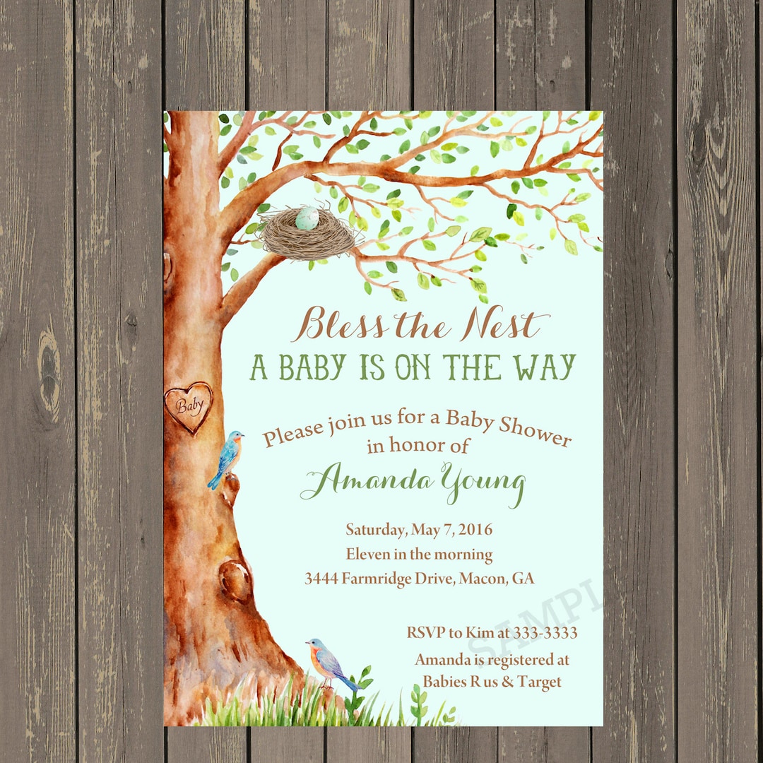 Bird Baby Shower Invitation, Tree With Birds Baby Shower Invitation ...