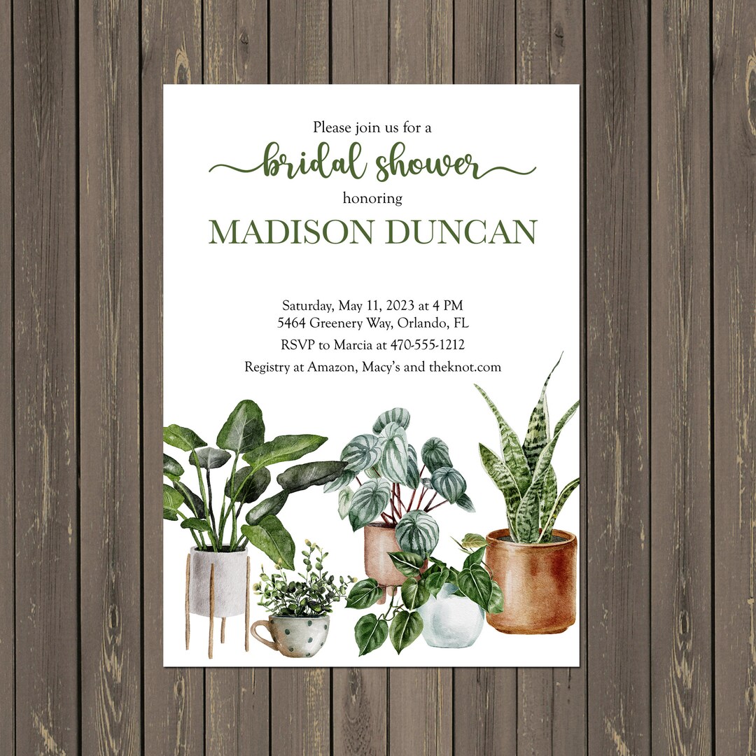 House Plant Bridal Shower Invitation, Potted Plant Invitation, Greenery ...