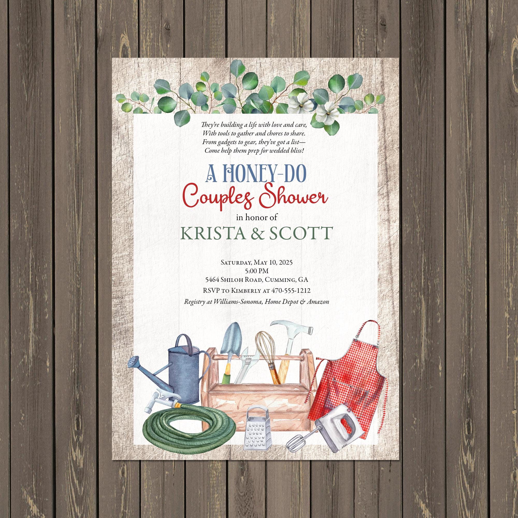 Rustic Couples Shower Invitation: Honey-do, Garden & Kitchen Theme ...